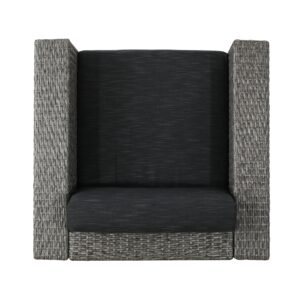 Christopher Knight Home Puerta Outdoor Wicker Swivel Club Chairs with Water Resistant Cushions, 2-Pcs Set, Mix Black / Dark Grey