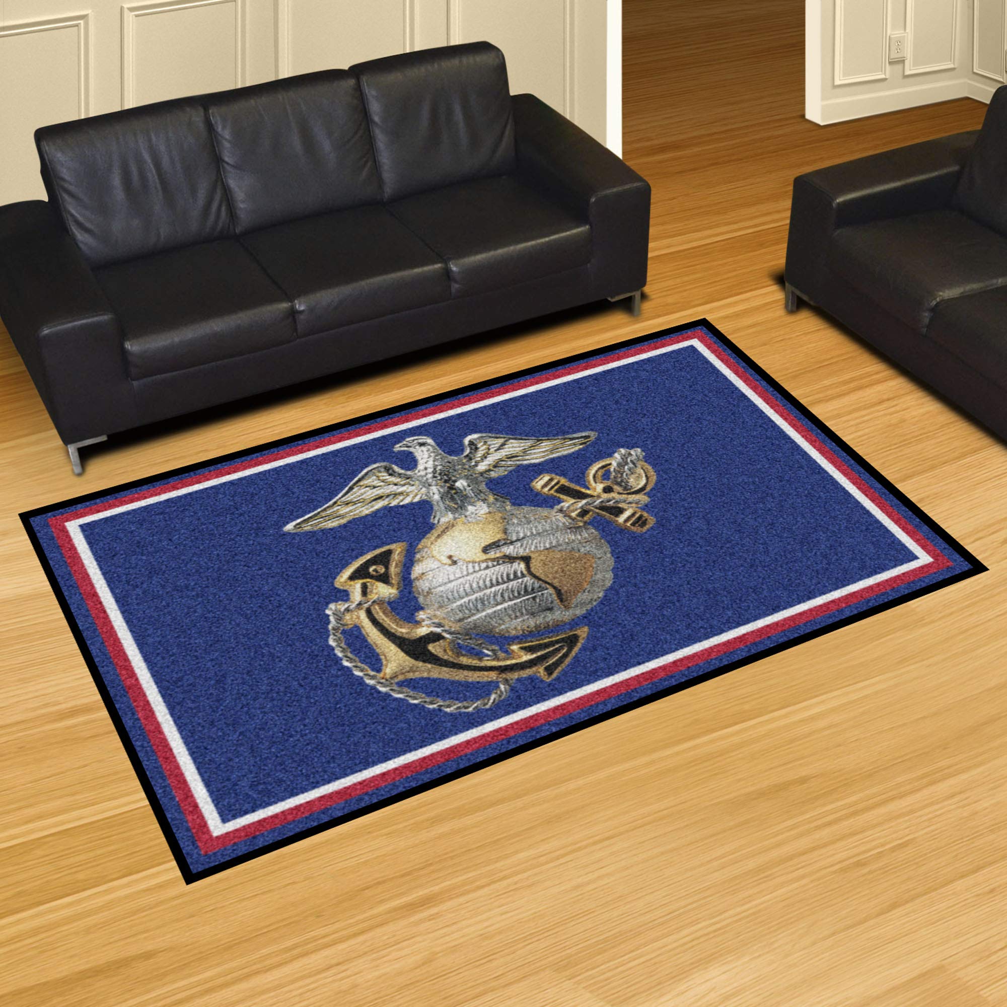 FANMATS U.S. Marines Eagle, Globe, and Anchor 5ft. x 8 ft. Plush Area Rug