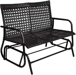 sundale outdoor wicker porch glider rocker chair, outdoor 2 person glider, garden bench loveseat sofa couch for patio, outside, poolside - black, metal, 350 lbs capacity