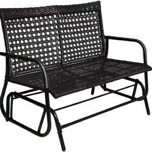 Sundale Outdoor Wicker Porch Glider Rocker Chair, Outdoor 2 Person Glider, Garden Bench Loveseat Sofa Couch for Patio, Outside, Poolside - Black, Metal, 350 Lbs Capacity