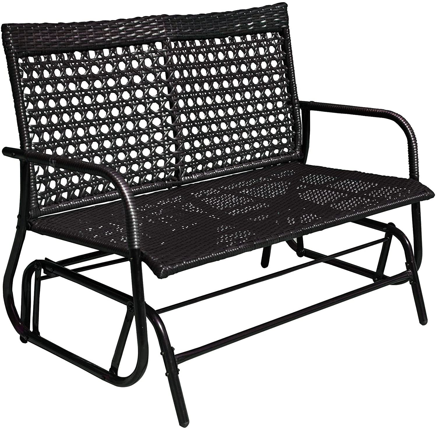 Sundale Outdoor Wicker Porch Glider Rocker Chair, Outdoor 2 Person Glider, Garden Bench Loveseat Sofa Couch for Patio, Outside, Poolside - Black, Metal, 350 Lbs Capacity