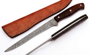 hm trading custom handmade damascus steel fillet knife with beautiful rose wood handles (brown)