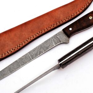 HM TRADING Custom Handmade Damascus Steel Fillet Knife with Beautiful Rose wood Handles (Brown)