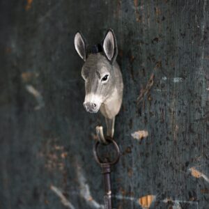 WILDLIFEGARDEN Hand-Carved Donkey Hook, Sturdy Wood Wall Hook with Artisanal Life-Like Figurine, Easy-to-Install, Designed in Sweden