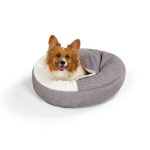 best friends by sheri cozy cuddler mason covered cat and dog bed with attached blanket, gray, 26"x26"