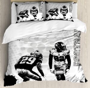 ambesonne sports duvet cover set, grungy american football image international team world cup kick play speed victory, decorative 3 piece bedding set with 2 pillow shams, queen size, white charcoal