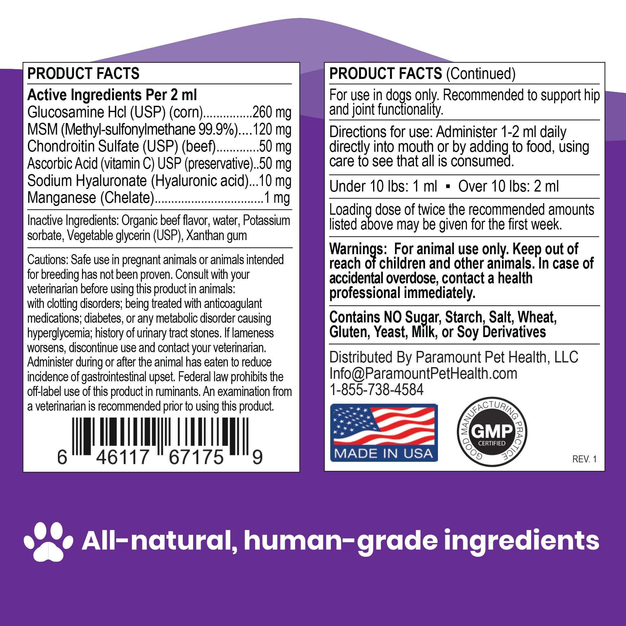 Paramount Pet Health All Natural Glucosamine for Dogs - 260mg Glucosamine for Small Dogs - Liquid Dog Joint Supplement & Dog Glucosamine - Safe Joint Supplement for Dogs