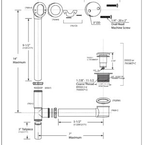 Westbrass 14" 17 Gauge Brass Tip-Toe Drain Bath Waste and Overflow with 2-Hole Faceplate, Matte Black, D325-62