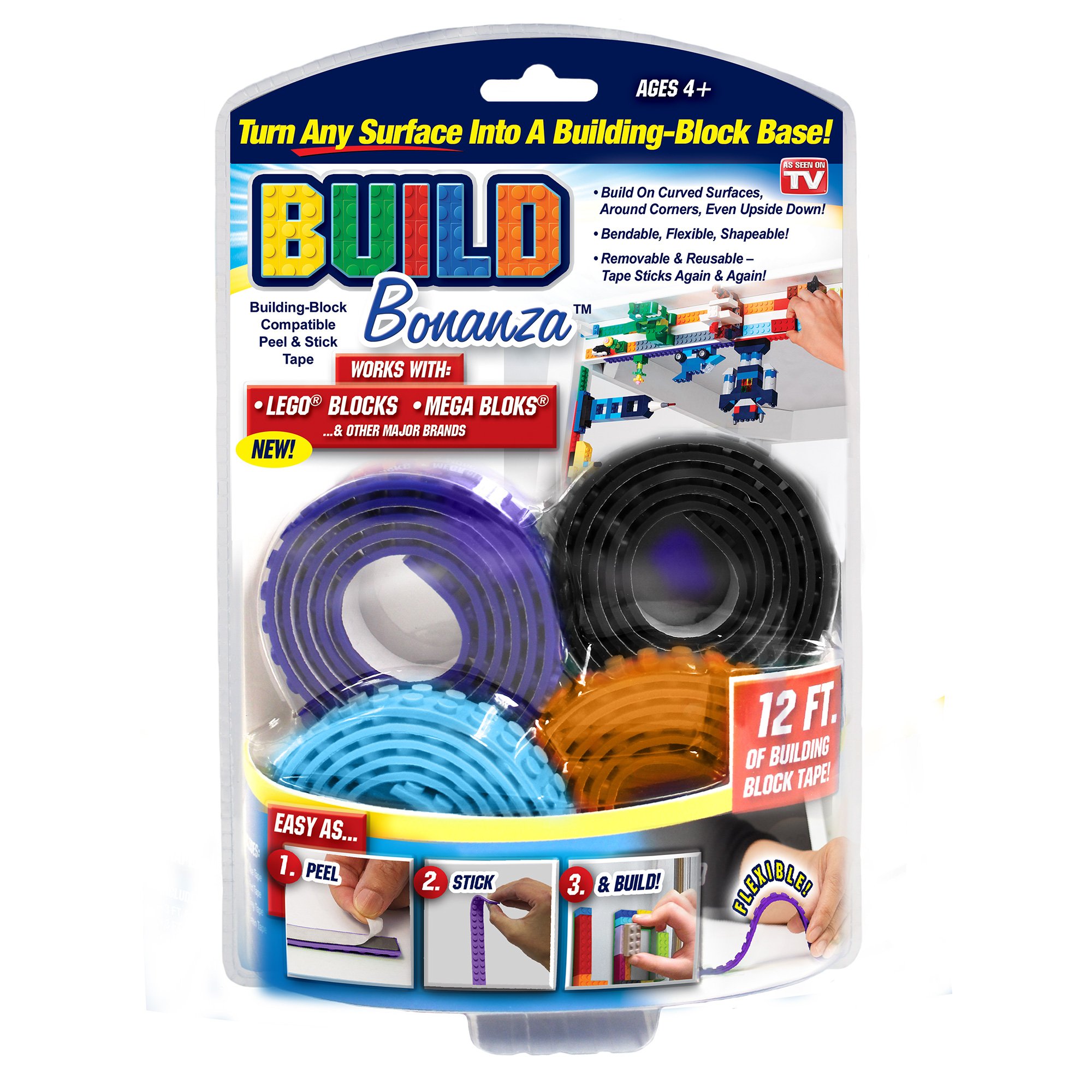 Build Bonanza Self Adhesive Tape Works Building Block Tape, Purple/Black/Turquoise/Orange