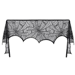 pangda halloween cobweb fireplace scarf mantle scarf spider web decorations black mantle scarves cover lace runner for halloween christmas party door window decoration, 18 x 96 inch