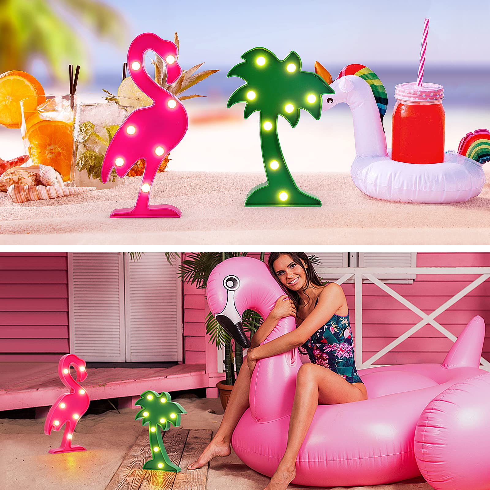 AceList Tropical Luau Party Supplies Flamingos Palm Trees Sign Light for Hawaiian Themed Party Decoration Birthday Bedroom Wall Decor Table Centerpieces