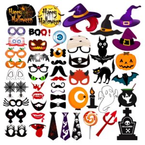 53pcs happy halloween photo booth props halloween picture props skull photo booth props witch hat pumpkin bat tombstone fancy party decor supply halloween props for photoshoot gift box