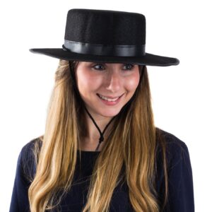 Tigerdoe Spanish Hat - Gaucho Hat - Amish Hat - Black Flat Top Fedora Costume Hats