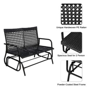 Sundale Outdoor Wicker Porch Glider Rocker Chair, Outdoor 2 Person Glider, Garden Bench Loveseat Sofa Couch for Patio, Outside, Poolside - Black, Metal, 350 Lbs Capacity