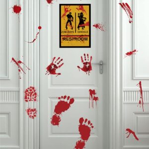 173PCS Halloween Bloody Footprints Floor Clings Plus Tattoos - Hallowmas Handprint Zombie Restroom Sign Decals Party Decorations