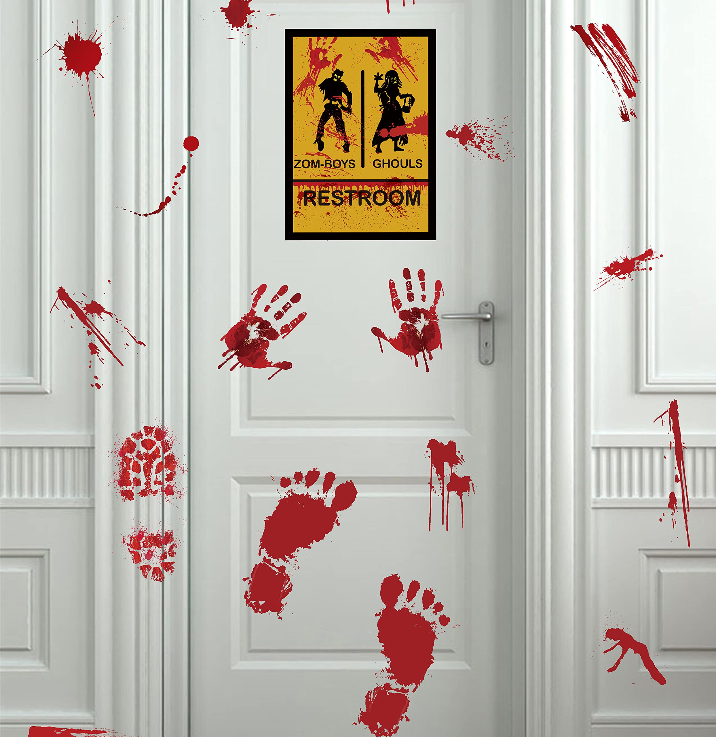 173PCS Halloween Bloody Footprints Floor Clings Plus Tattoos - Hallowmas Handprint Zombie Restroom Sign Decals Party Decorations