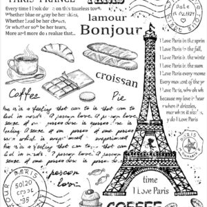 Ambesonne Paris Duvet Cover Set, Traditional Famous Parisian Elements Bonjour Croissan Coffee Eiffel Tower Print, Decorative 3 Piece Bedding Set with 2 Pillow Shams, Queen Size, White Black