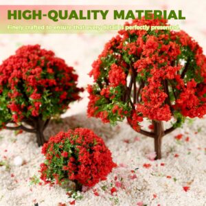 Yetaha 10pcs Model Trees Red Flower Train Trees Model Train Railways Architecture Scenery Diorama Tree Model Railroad Scenery with No Stands for DIY HO N Z Scale Model Train Landscape Supplies