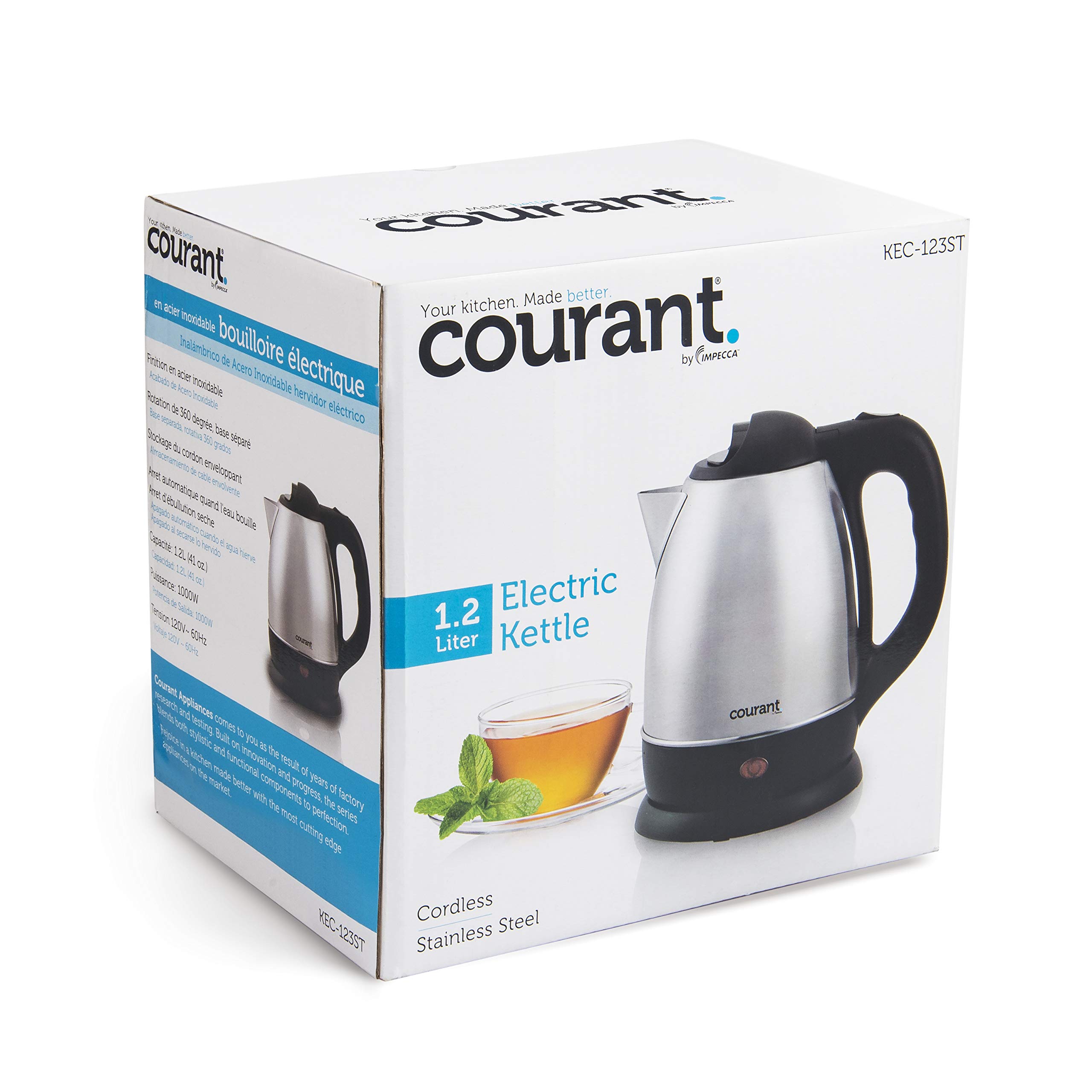 Courant Cordless 1.2L Electric Kettle Stainless Steel, Great for tea coffee and all your hot water needs