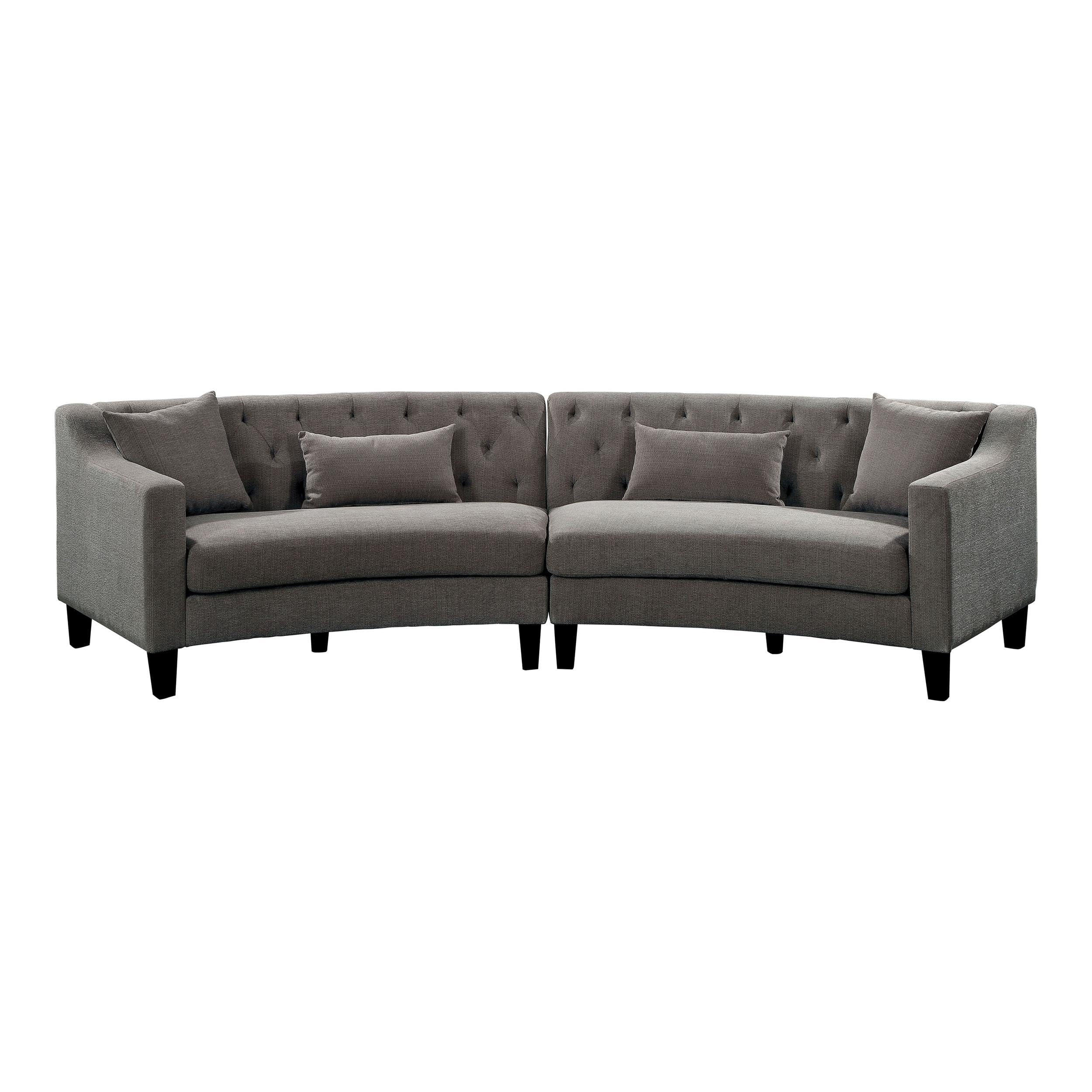 Furniture of America Stenson Contemporary Chenille Tufted Sectional in Warm Gray