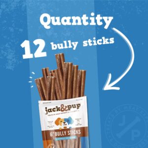 Jack&Pup 6-inch Premium Odor Free Bully Sticks Dog Treats – 6” All Natural Gourmet Dog Treat Chews – Fresh and Savory Beef Flavor – 30% Longer Lasting (6-Inch Thick Bully Sticks -12 Pack)