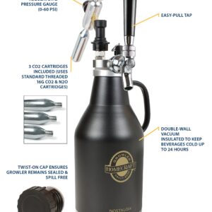 HomeCraft Beer Growler, 2-liter, Black