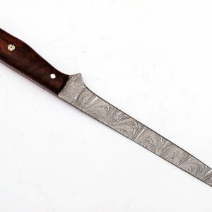 HM TRADING Custom Handmade Damascus Steel Fillet Knife with Beautiful Rose wood Handles (Brown)