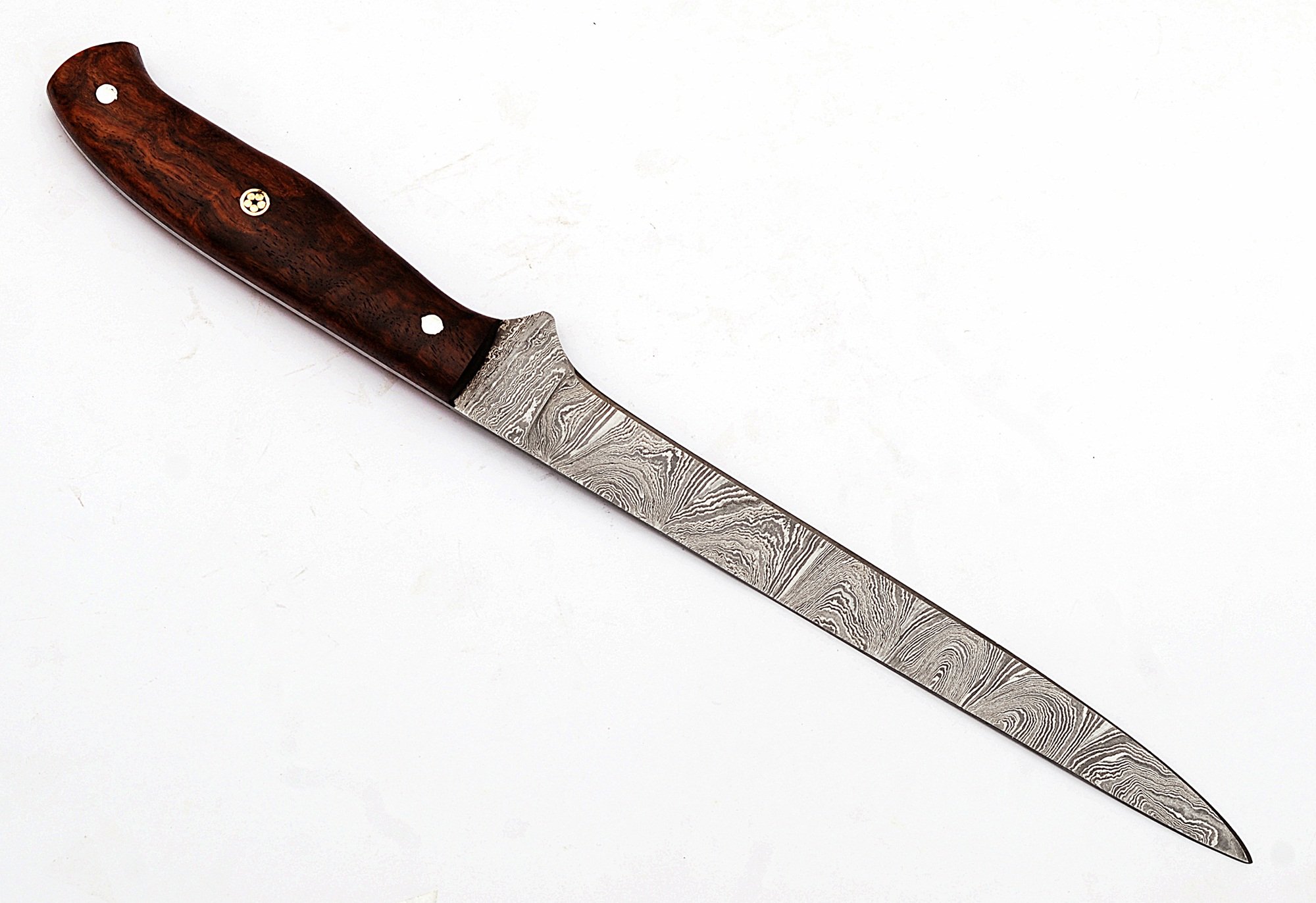 HM TRADING Custom Handmade Damascus Steel Fillet Knife with Beautiful Rose wood Handles (Brown)