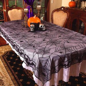 Awtlife Halloween Lace Tablecloth Bat Spider Web For Halloween Party Decor 48"x96"