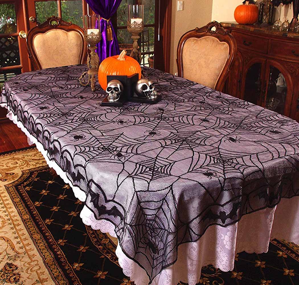 Awtlife Halloween Lace Tablecloth Bat Spider Web For Halloween Party Decor 48"x96"