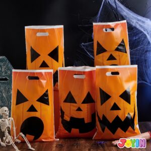 JOYIN 72 Pcs Halloween Goodie Bags, Pumpkin Plastic Candy Bags for Kids Trick or Treating, Halloween Jack o' Lantern Trick or Treat Bags for Halloween Snacks Party Favors, Treats Party Supplies