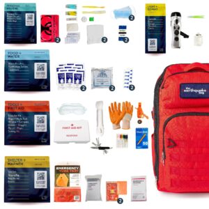 complete earthquake bag - emergency kit for earthquakes, hurricanes, wildfires, floods + other disasters (2 person, 3 days)