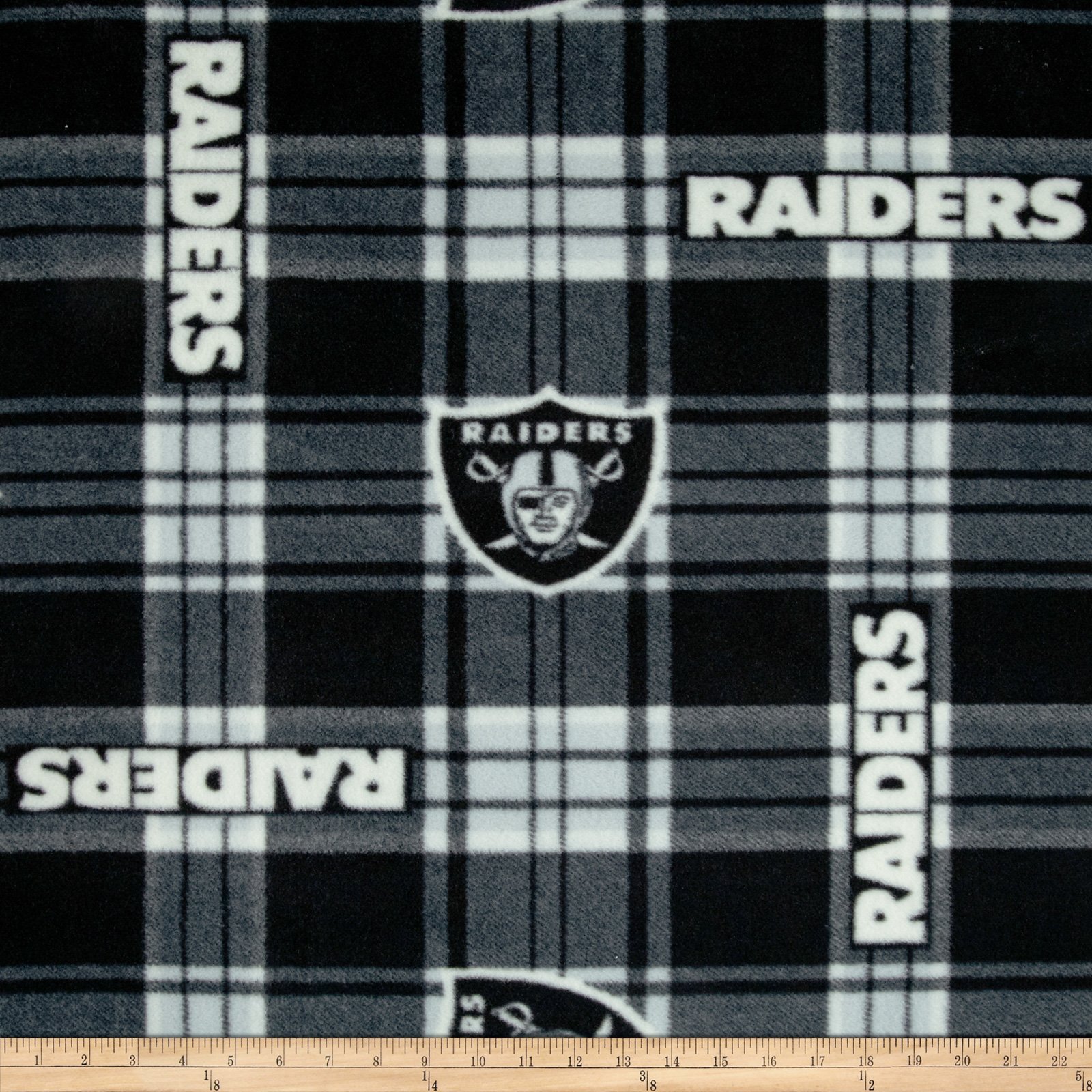 60" Wide FLEECE Raiders Plaid Black