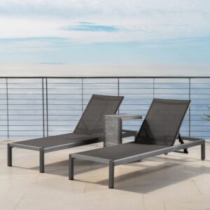 christopher knight home cape coral outdoor aluminum chaise lounge and c-shaped side table, grey / dark grey