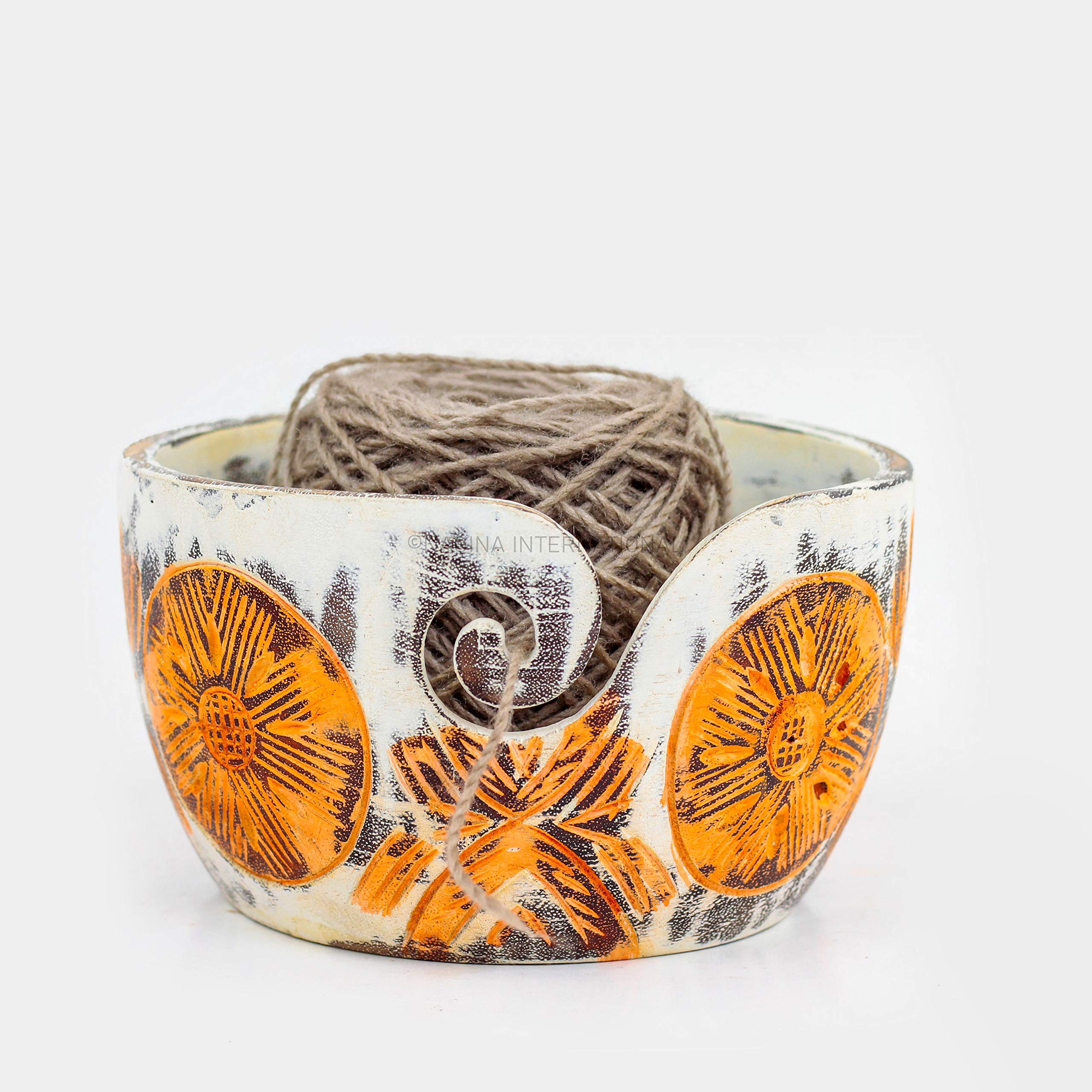 Exquisite Premium Yarn Ball Storage Bowls | Hand Painted Lovely Decor Yet Functional Yarn Dispenser (Large (7 x 4 x 7 Inches), Almond Brown)