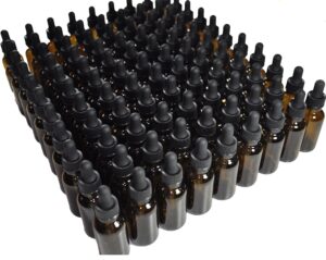 dropperstop™ 1oz amber glass dropper bottles (30ml) with tapered glass droppers - pack of 99