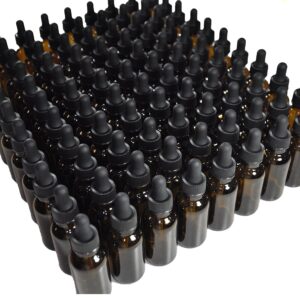 DropperStop™ 1oz Amber Glass Dropper Bottles (30mL) with Tapered Glass Droppers - Pack of 99