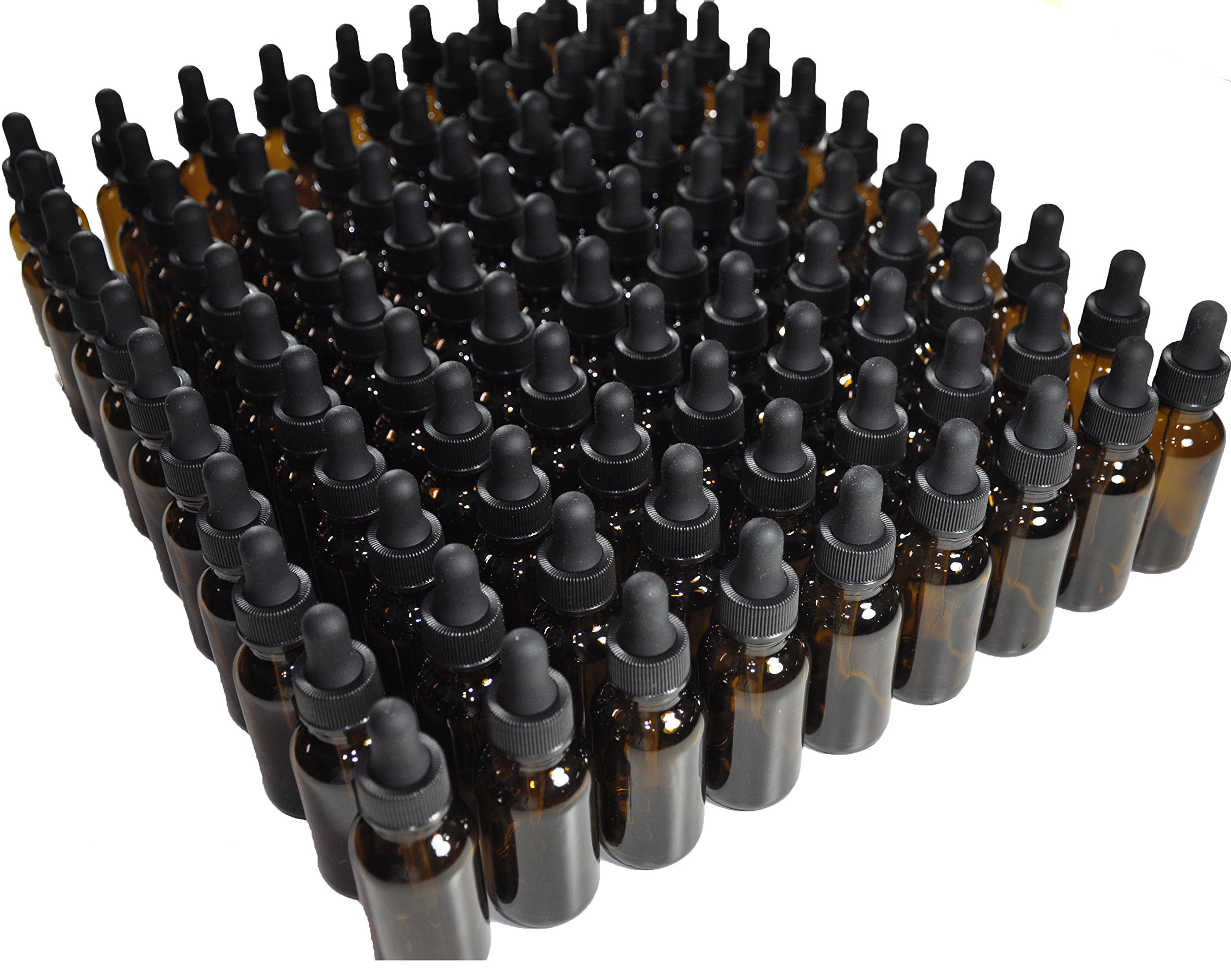 DropperStop™ 1oz Amber Glass Dropper Bottles (30mL) with Tapered Glass Droppers - Pack of 99