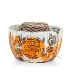 Exquisite Premium Yarn Ball Storage Bowls | Hand Painted Lovely Decor Yet Functional Yarn Dispenser (Large (7 x 4 x 7 Inches), Almond Brown)