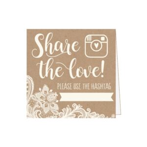 25 kraft lace wedding hashtag signs, rustic vintage table top place cards or photo booth oh snap sign, quotes for wedding, wedding reception or ceremony decor