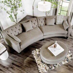 Furniture of America Stenson Contemporary Chenille Tufted Sectional in Warm Gray