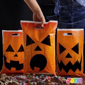 JOYIN 72 Pcs Halloween Goodie Bags, Pumpkin Plastic Candy Bags for Kids Trick or Treating, Halloween Jack o' Lantern Trick or Treat Bags for Halloween Snacks Party Favors, Treats Party Supplies