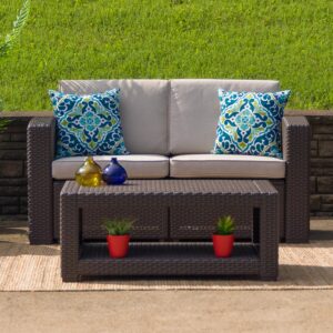 flash furniture seneca chocolate brown faux rattan loveseat with all-weather beige cushions