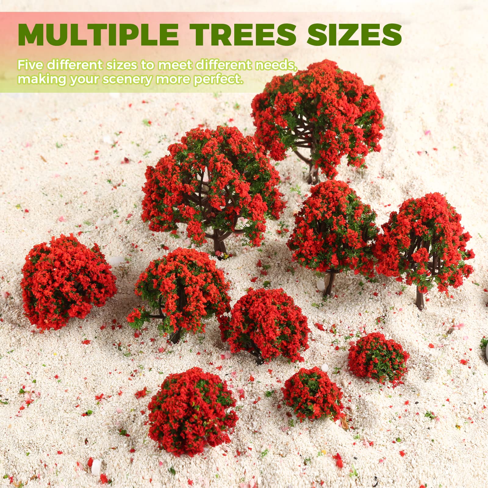 Yetaha 10pcs Model Trees Red Flower Train Trees Model Train Railways Architecture Scenery Diorama Tree Model Railroad Scenery with No Stands for DIY HO N Z Scale Model Train Landscape Supplies