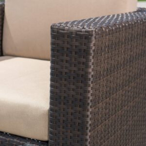 Christopher Knight Home Puerta Outdoor Wicker Swivel Club Chairs with Water Resistant Cushions, 2-Pcs Set, Dark Brown / Beige