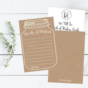 50 Rustic Mason Jar Words of Wisdom Advice Cards, Use As Graduation Advice Cards, Marriage or Wedding Advice Cards, Bridal or Baby Shower Party Games, Boy or Girl Baby Prediction or Advice Cards