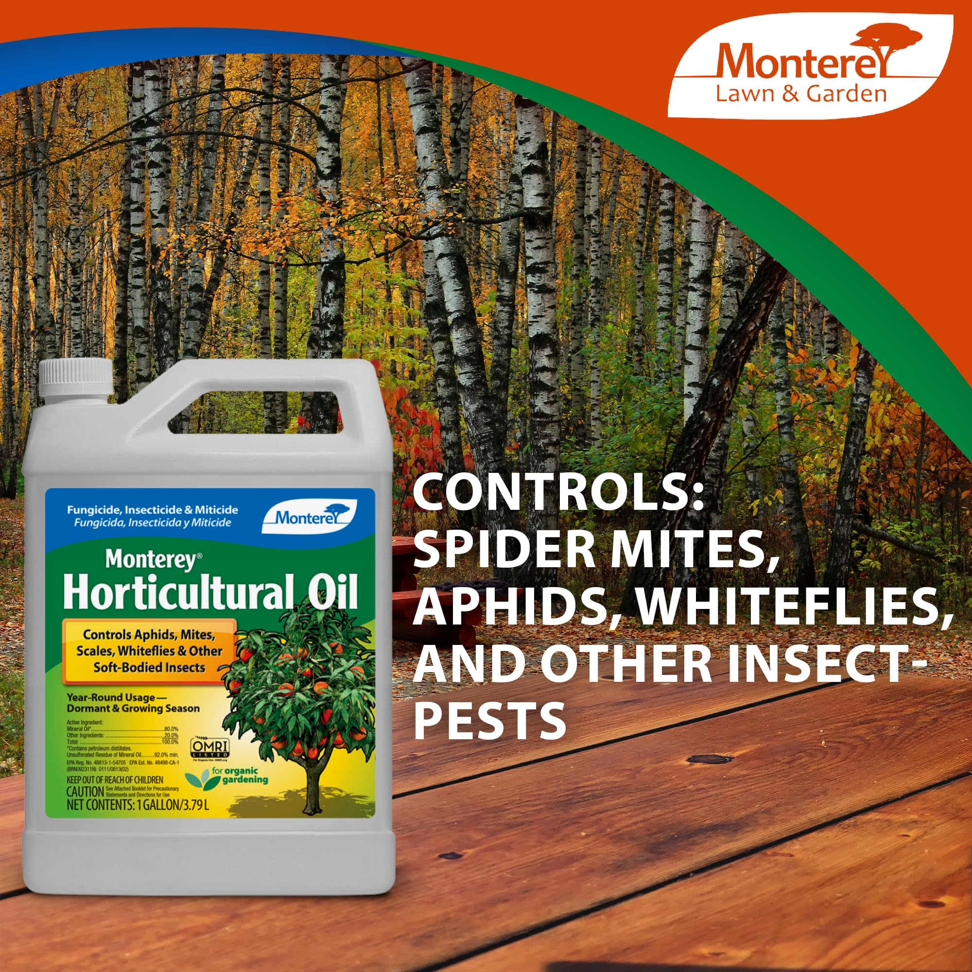 Monterey Horticultural Oil - Organic Gardening Fungicide, Insecticide, & Miticide - Controls Aphids, Mites, Scales - 1 Gallon - Apply Using a Sprayer