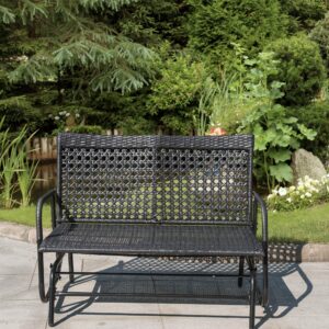 Sundale Outdoor Wicker Porch Glider Rocker Chair, Outdoor 2 Person Glider, Garden Bench Loveseat Sofa Couch for Patio, Outside, Poolside - Black, Metal, 350 Lbs Capacity