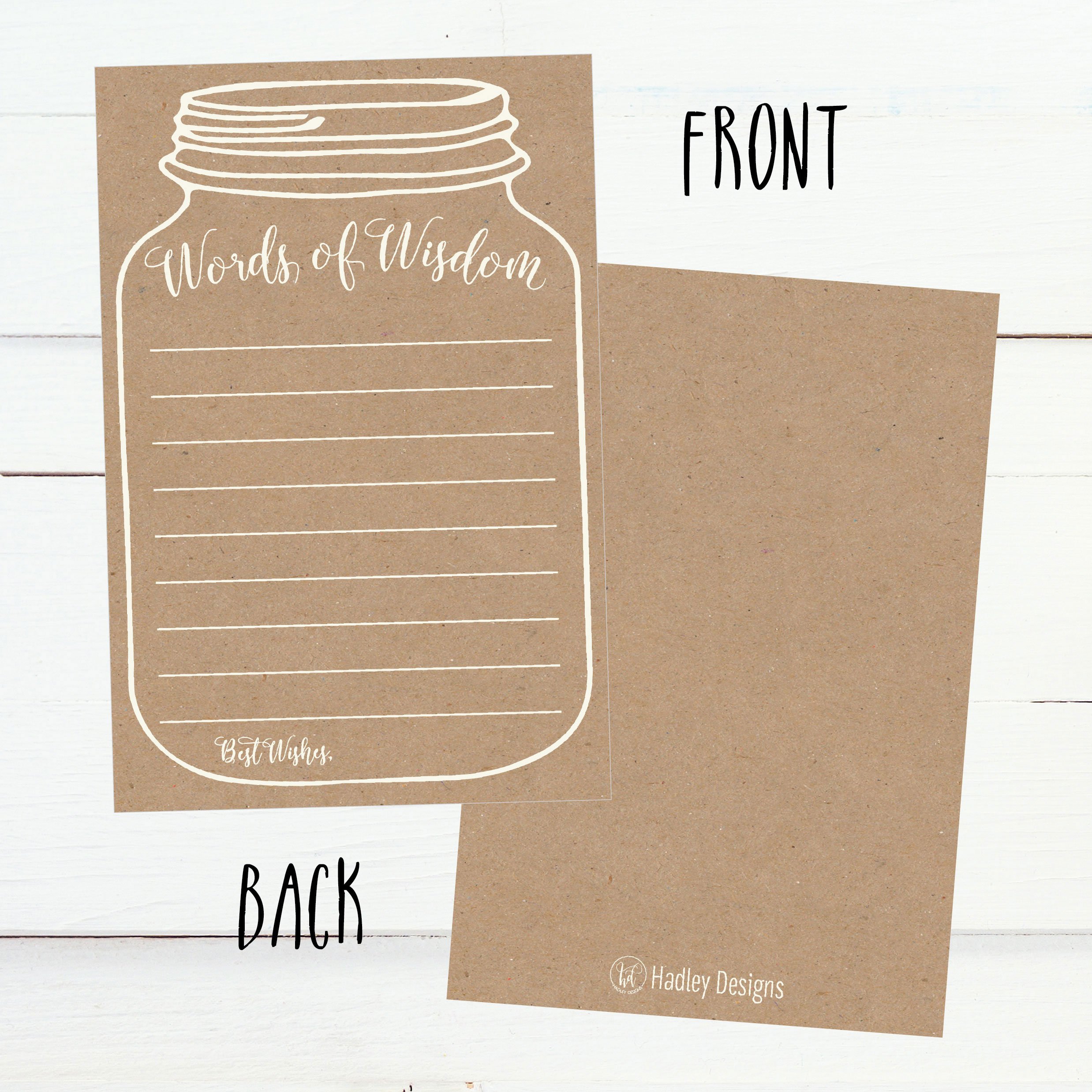 50 Rustic Mason Jar Words of Wisdom Advice Cards, Use As Graduation Advice Cards, Marriage or Wedding Advice Cards, Bridal or Baby Shower Party Games, Boy or Girl Baby Prediction or Advice Cards