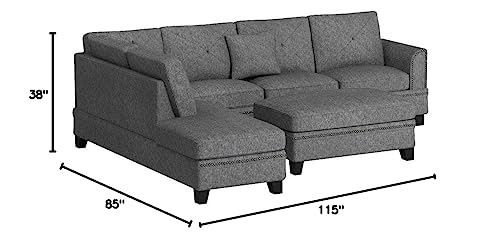 Poundex PDEX-F6511 2-Pcs Sectional Sofa, Grey